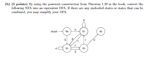 Solved (b) (5 points) By using the powerset construction | Chegg.com