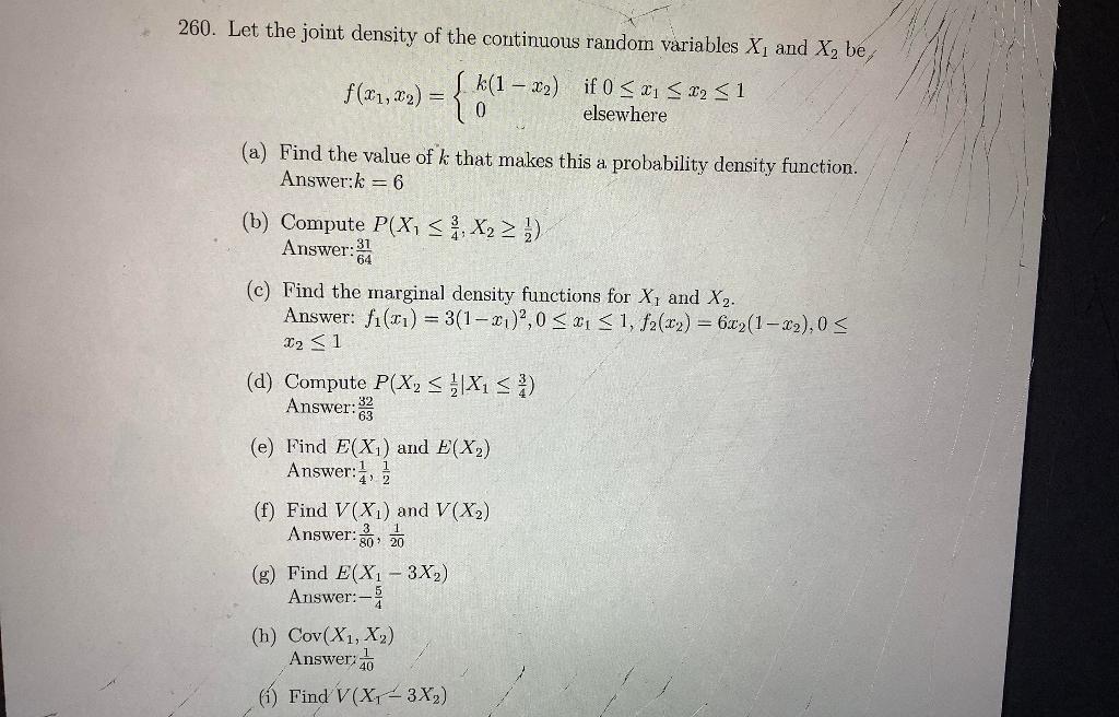 Solved 260. Let the joint density of the continuous random | Chegg.com
