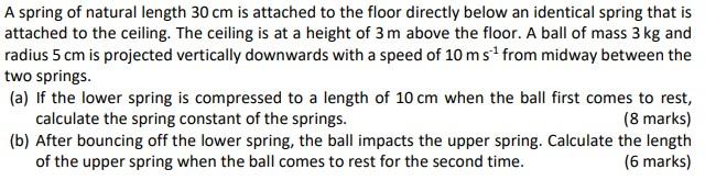 Solved A spring of natural length 30 cm is attached to the | Chegg.com