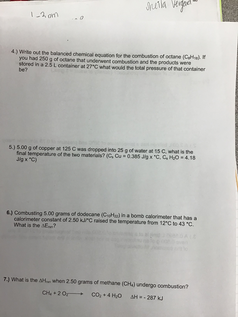 Solved 4.) Write out the balanced chemical equation for the | Chegg.com
