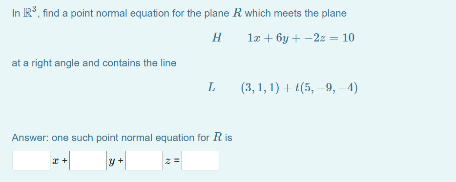 Solved In R3, find a point normal equation for the plane R | Chegg.com