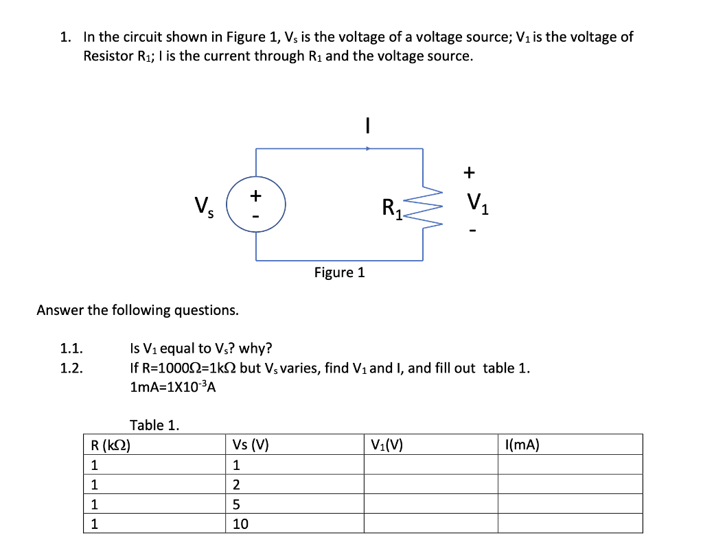 Solved 1. In the circuit shown in Figure 1, Vs is the | Chegg.com