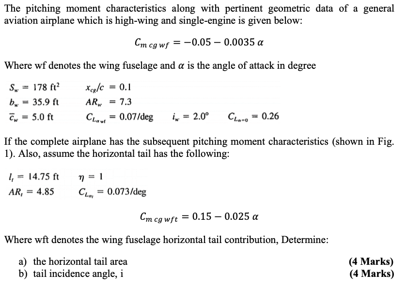 Solved The pitching moment characteristics along with | Chegg.com