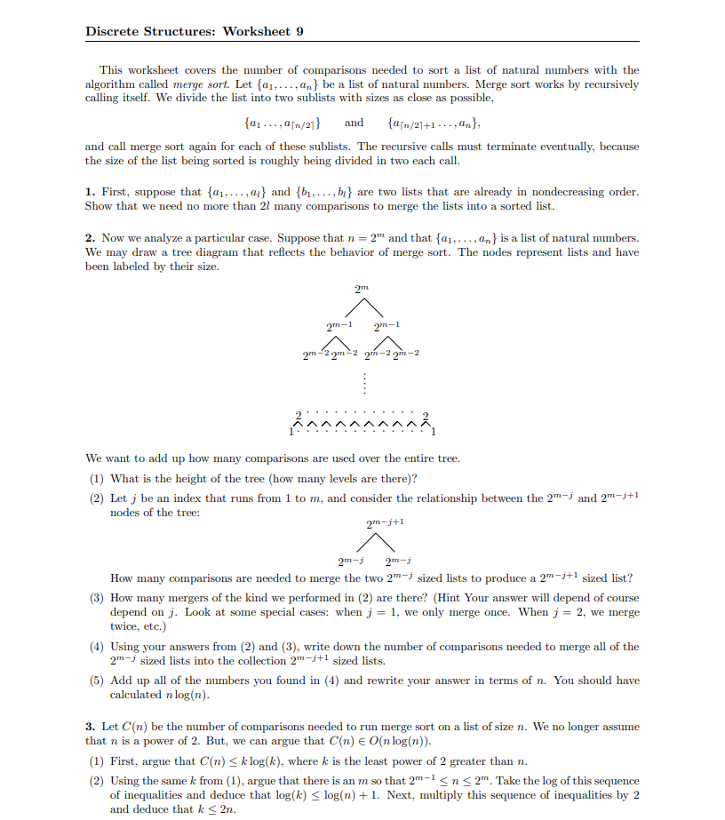 Discrete Structures: Worksheet 9 This worksheet | Chegg.com