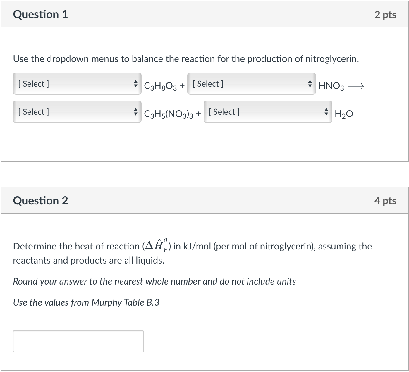 Solved Nitroglycerin (C3H5(NO3)3) is produced by adding | Chegg.com