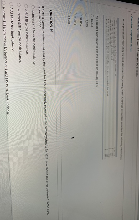 Solved Remaning Time: 1 hour, 10 minutes, 00 secends. | Chegg.com