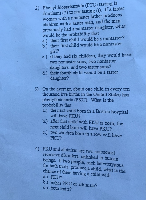 Solved 2) Phenylthiocarbamide (PTC) tasting is dominant (7) | Chegg.com