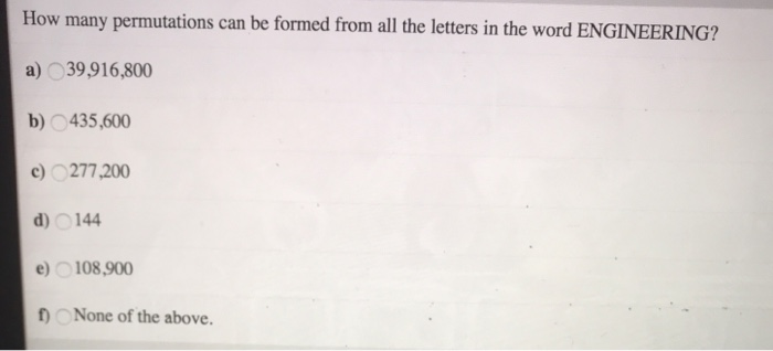 Solved How many permutations can be formed from all the | Chegg.com