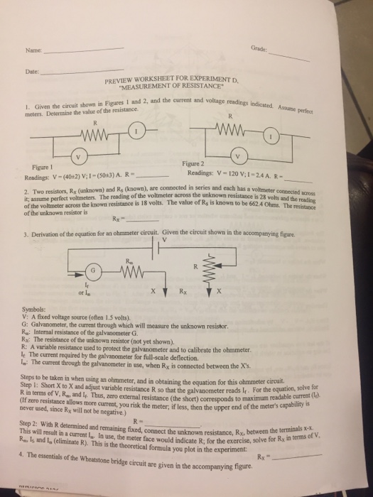 Solved PREVIEW WORKSHEET FOR EXPE "MEASUREMENT OF RESISTANCE | Chegg.com