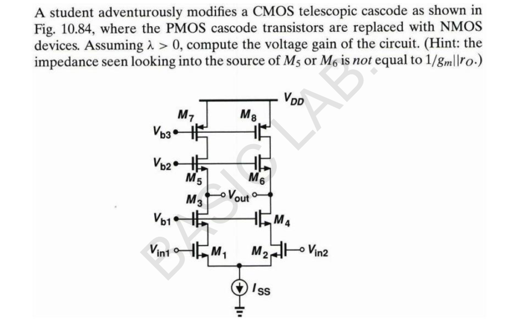 Solved A student adventurously modifies a CMOS telescopic | Chegg.com