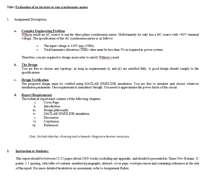 Title: Evaluation of an inverter to run synchronous | Chegg.com
