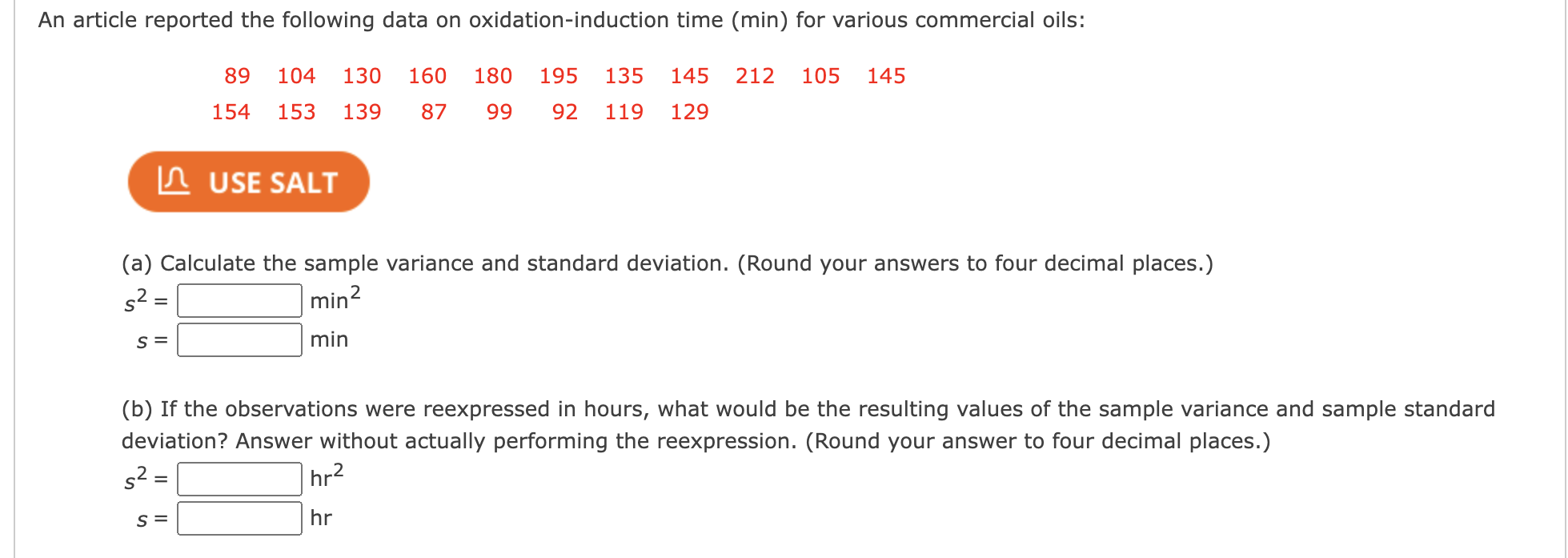 Solved (a) Calculate the sample variance and standard | Chegg.com