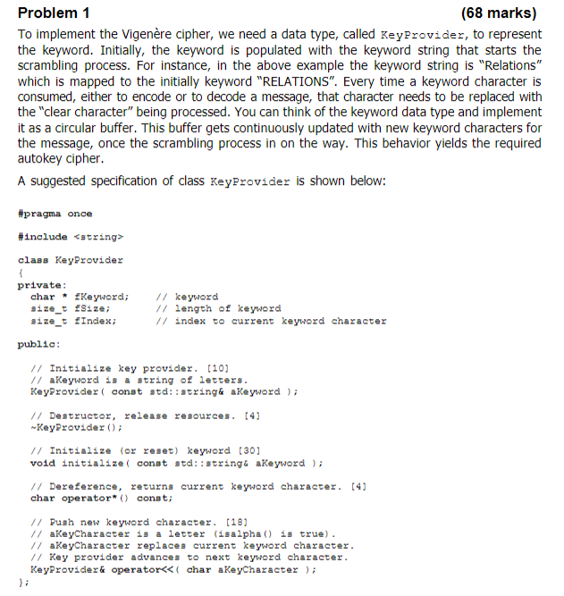 Solved Problem 1 (68 marks) To implement the Vigenère | Chegg.com