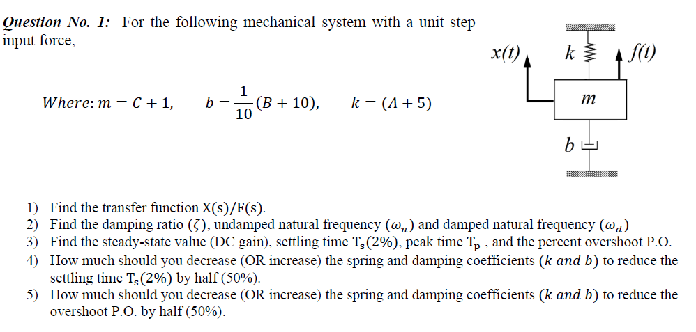Solved Question No. 1: For the following mechanical system | Chegg.com