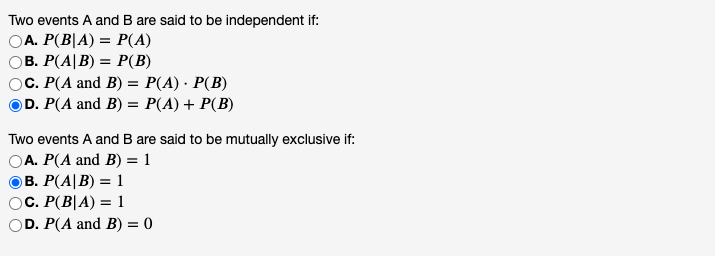 Solved Two events A and B are said to be independent if: A. | Chegg.com