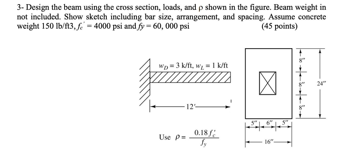 Solved 3- Design the beam using the cross section, loads, | Chegg.com