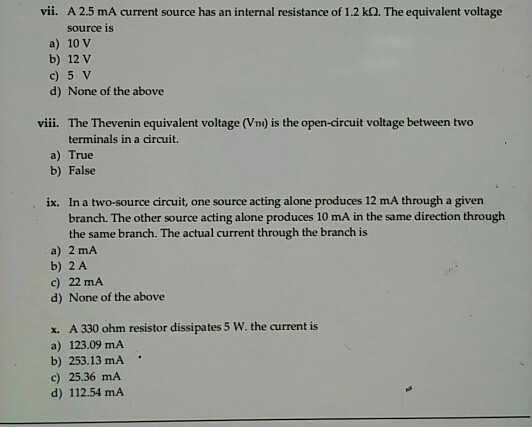 Solved vii. A 2.5 mA current source has an internal | Chegg.com