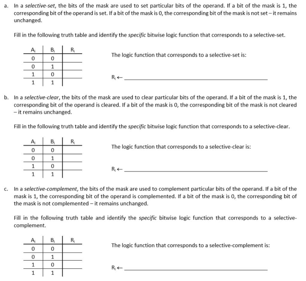 Solved In a selective-set, the bits of the mask are used to | Chegg.com