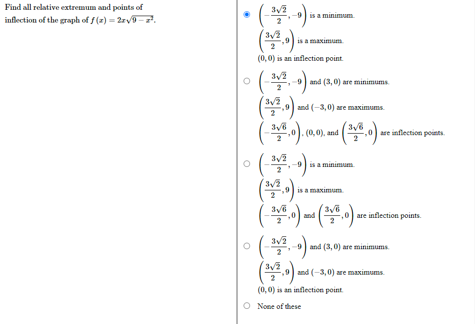 Solved Find all relative extremum and points of inflection | Chegg.com