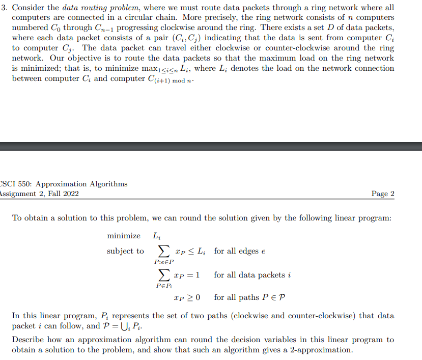 Consider the data routing problem, where we must | Chegg.com