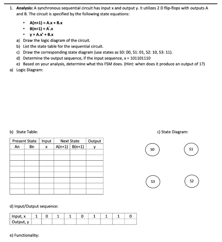 Solved Analysis: A synchronous sequential circuit has input | Chegg.com