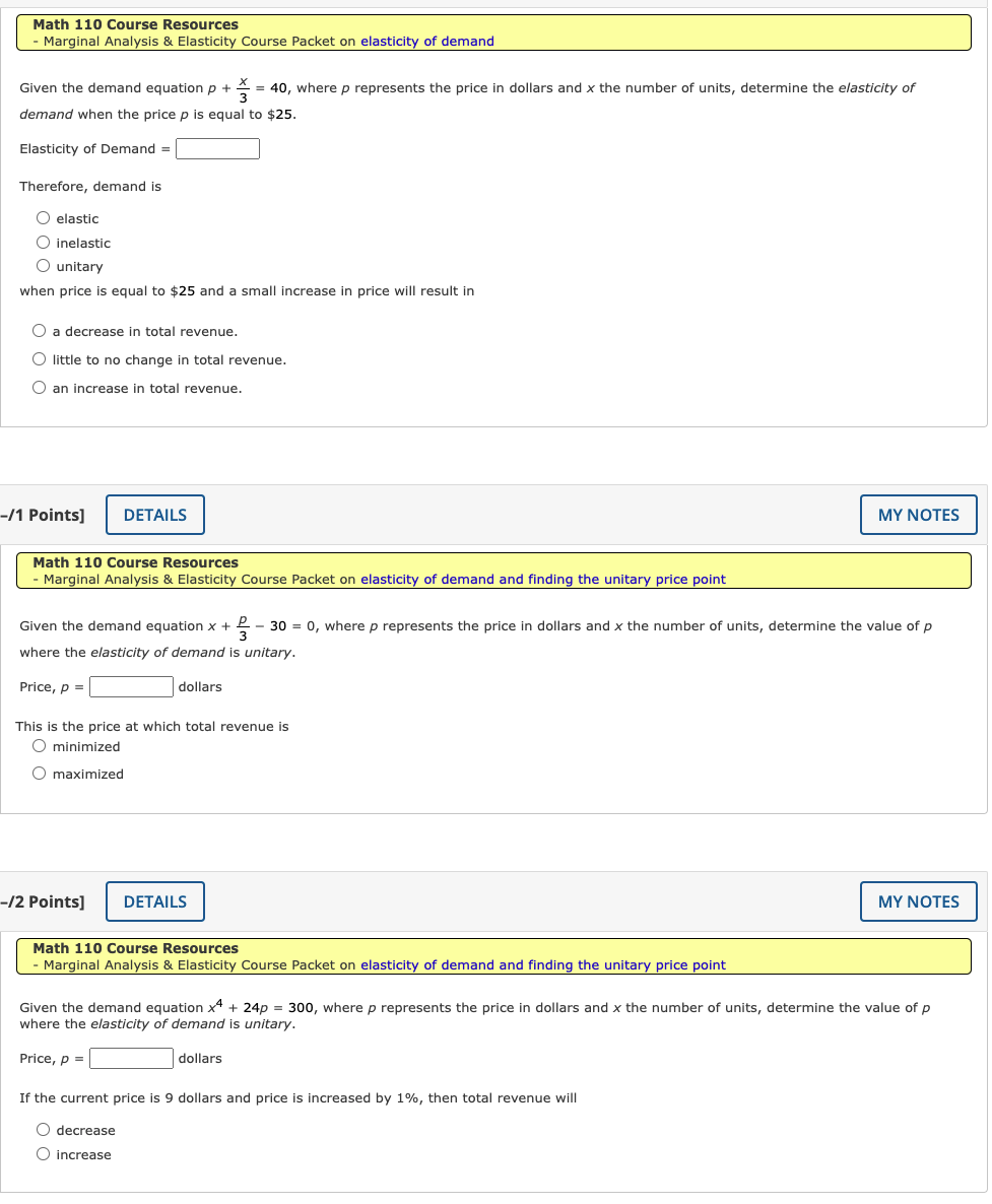 Solved Math 110 Course Resources - Marginal Analysis & | Chegg.com