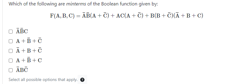 Solved Which of the following are minterms of the Boolean | Chegg.com