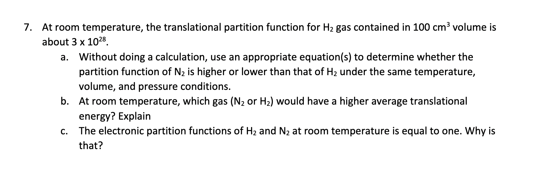 Solved 7. At room temperature, the translational partition | Chegg.com