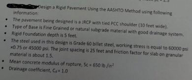 Design a Rigid Pavement Using the AASHTO Method using | Chegg.com