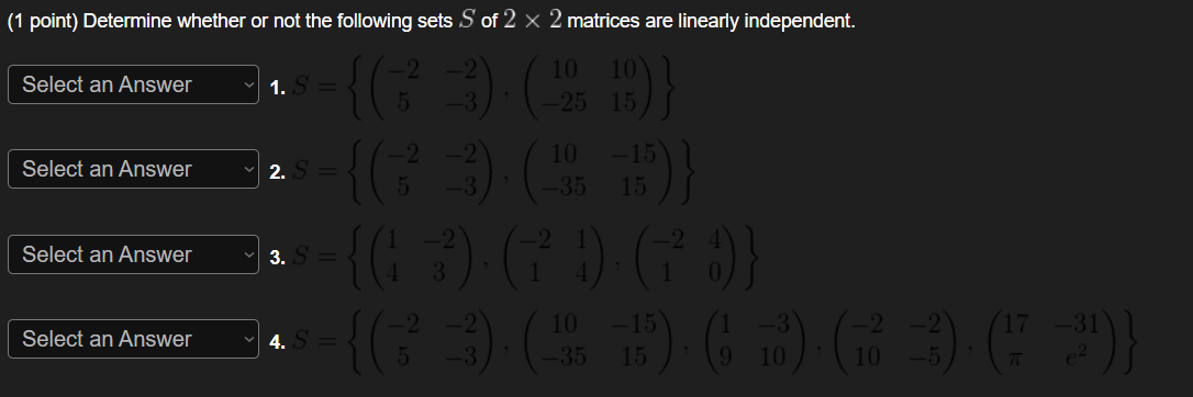 Solved Determine whether or not the following sets S of | Chegg.com