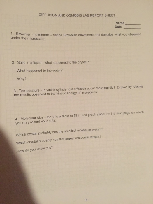 Solved DIFFUSION AND OSMOSIS LAB REPORT SHEET Name Date_ 1. | Chegg.com