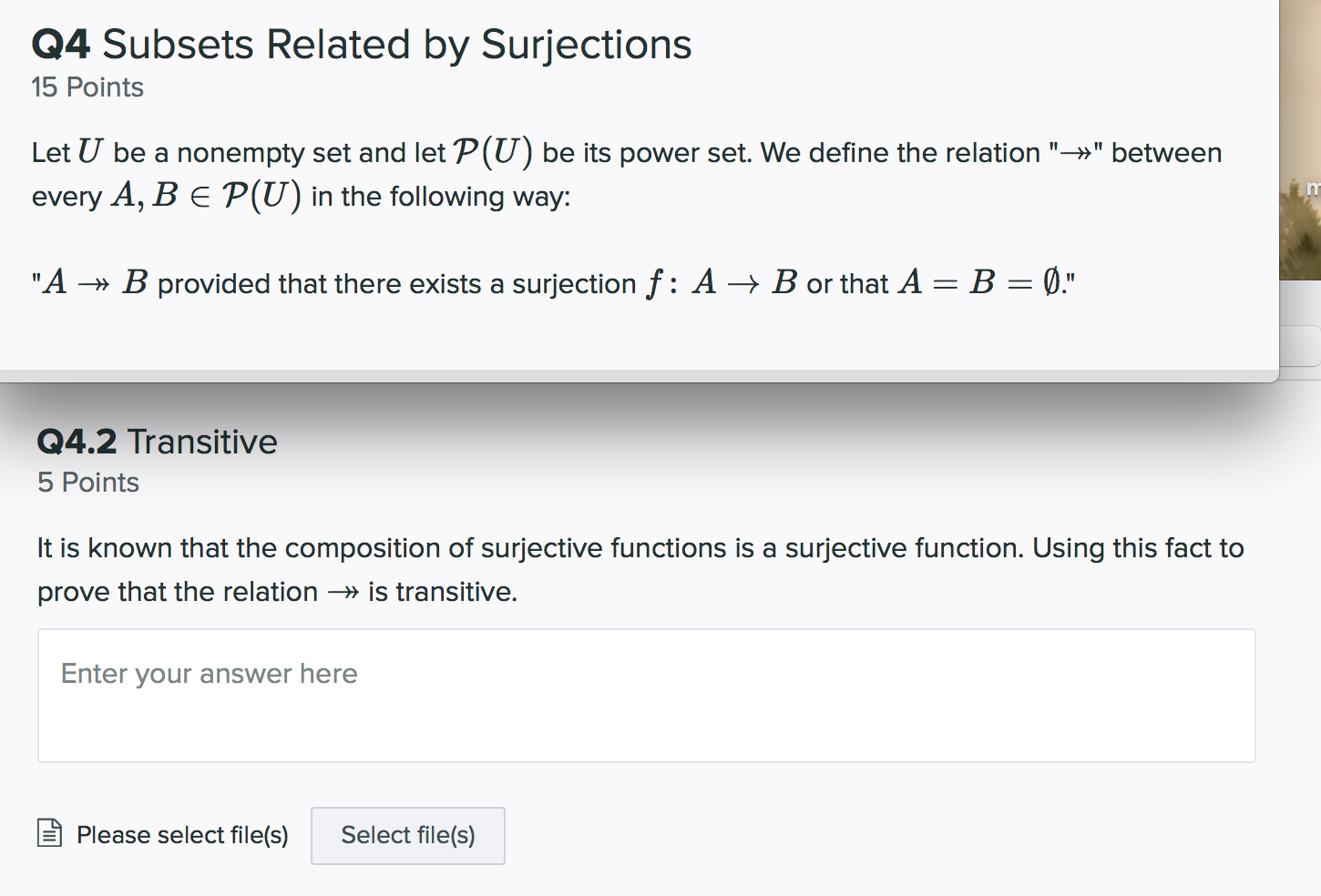 Solved Q4 Subsets Related by Surjections 15 Points Let U be | Chegg.com