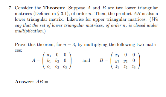 Solved . Consider the Theorem: Suppose A and B are two lower | Chegg.com