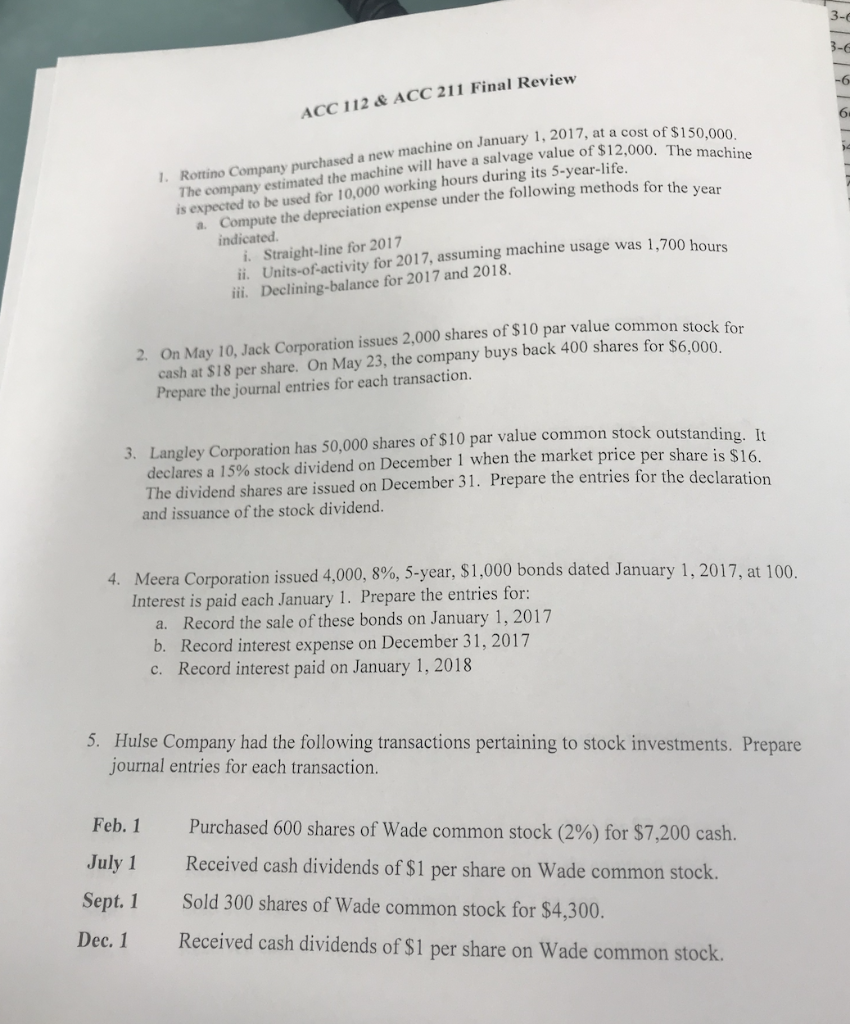 Solved 3-е -6 ACC 112& ACC 211 Final Review machine on | Chegg.com