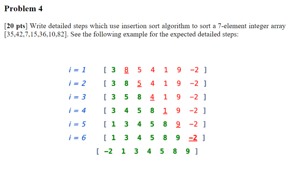 Solved [20 pts] Write detailed steps which use insertion | Chegg.com