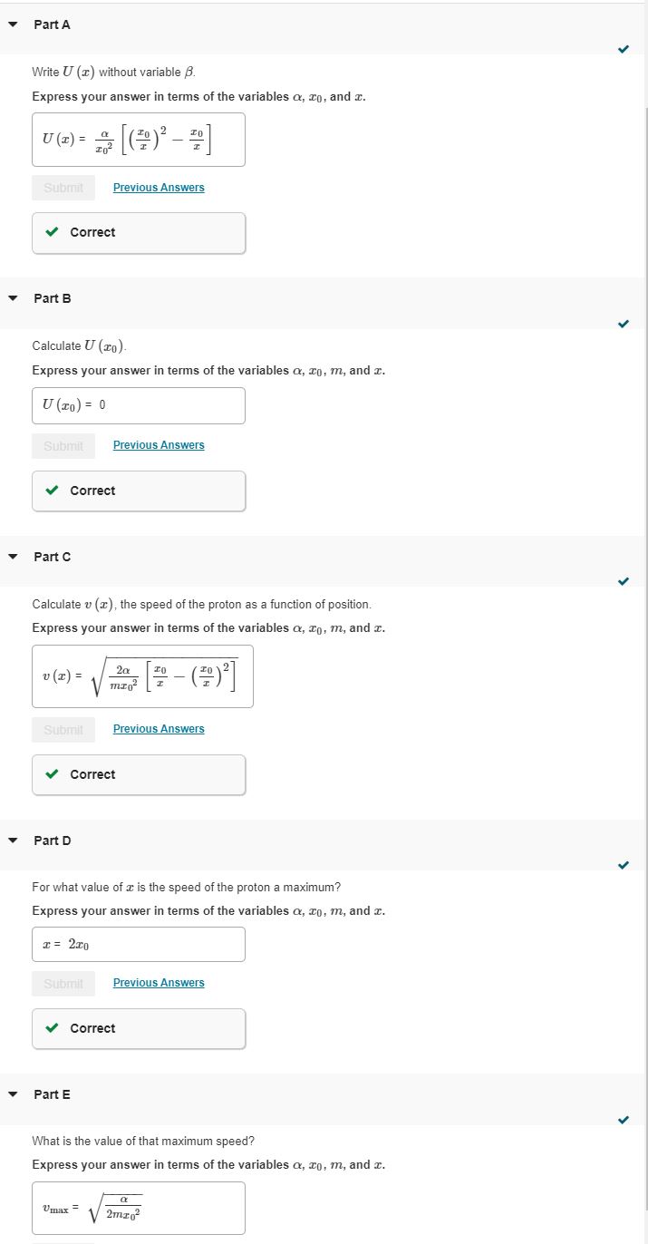 Part AWrite U(x) ﻿without variable β.Express your | Chegg.com
