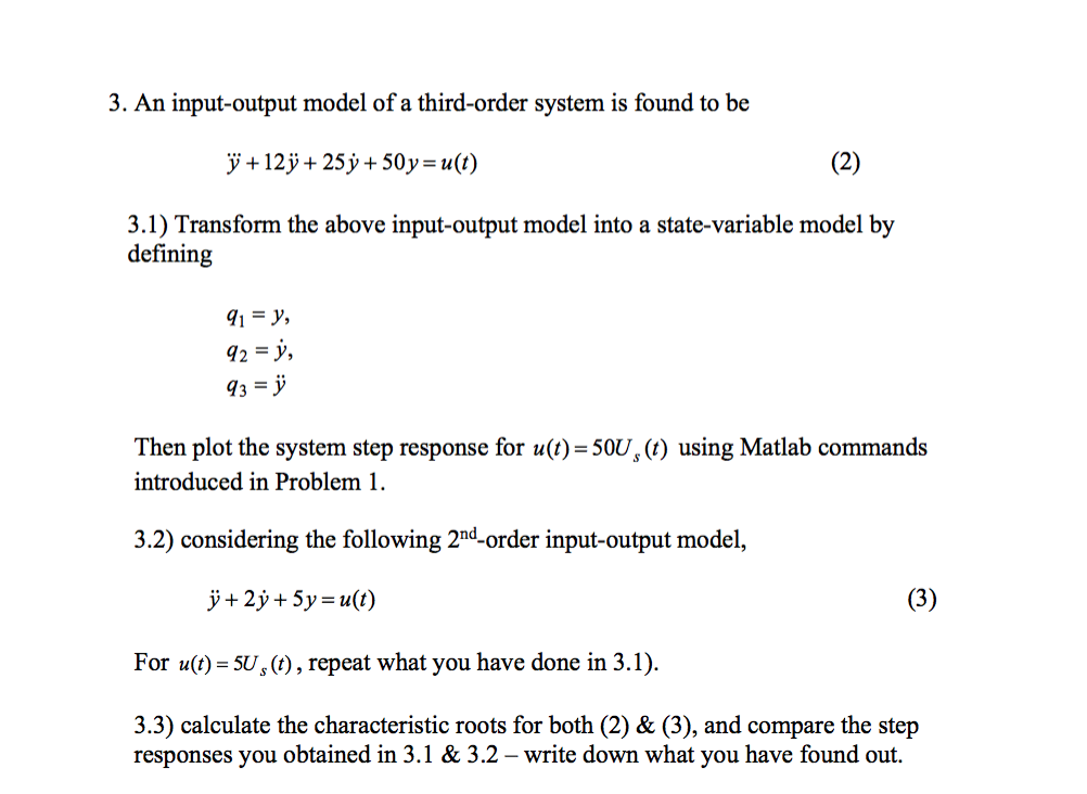 Solved 3. An input-output model of a third-order system is | Chegg.com