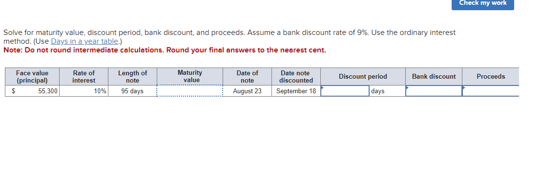 Solved Solve for maturity value, discount period, bank | Chegg.com