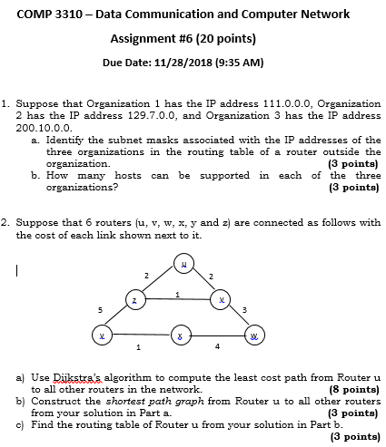 Solved COMP 3310 Data Communication and Computer Network | Chegg.com