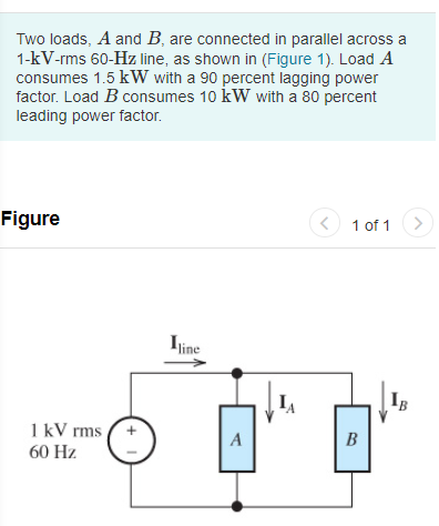 Solved Two loads, A and B, are connected in parallel across | Chegg.com