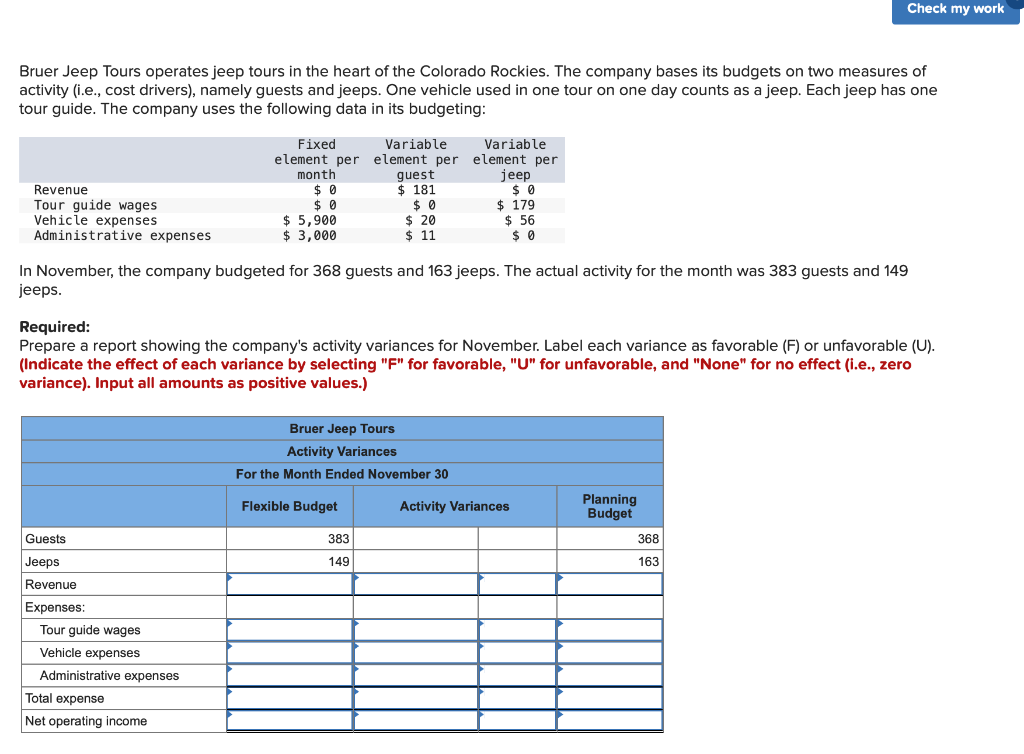 Solved Check my work Bruer Jeep Tours operates jeep tours in | Chegg.com