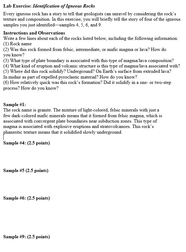 Solved Lab Exercise: Identification of Igneous Rocks Every | Chegg.com