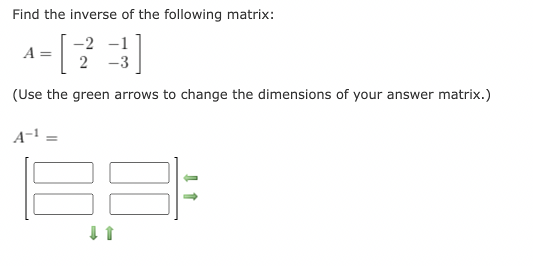Solved Find the inverse of the following matrix: A=[−22−1−3] | Chegg.com