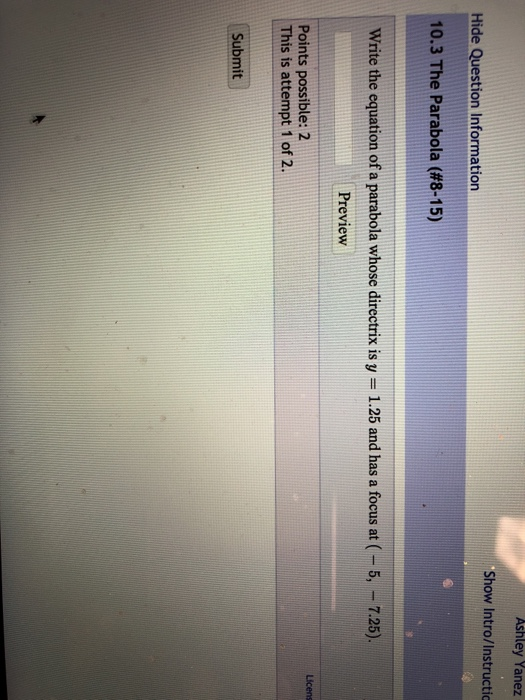 Solved Ashley Yanez Show Intro/Instructic Hide Question | Chegg.com