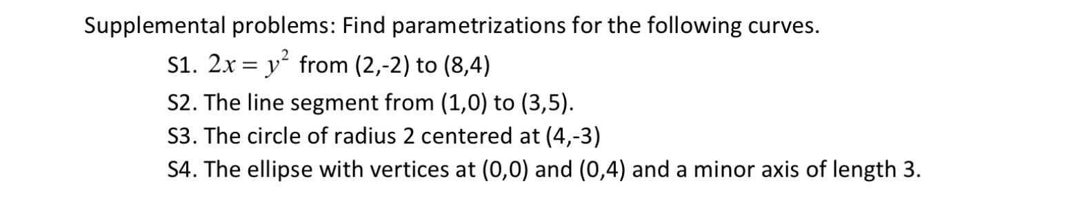 Solved Supplemental problems: Find parametrizations for the | Chegg.com
