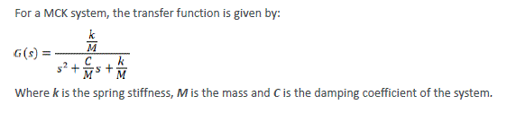 Solved For a MCK system, the transfer function is given by: | Chegg.com