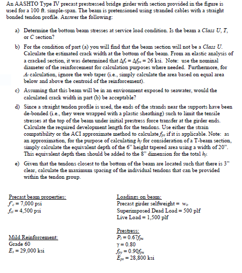 An AASHTO Type IV precast prestressed bridge girder | Chegg.com