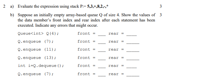 Solved 3 rear 2 a) Evaluate the expression using stack | Chegg.com