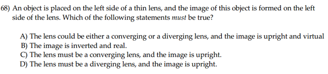 Solved 8) An object is placed on the left side of a thin | Chegg.com