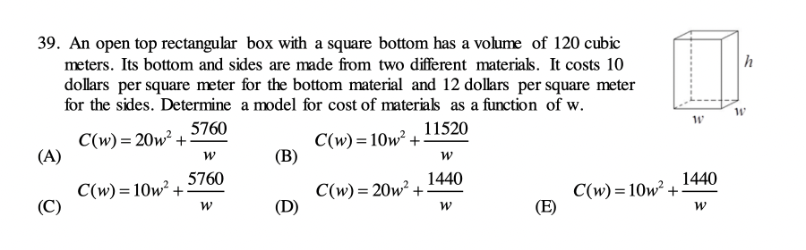 Solved h W 10 39. An open top rectangular box with a square | Chegg.com